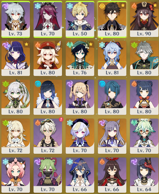 AR 57, NA Female | 50 Characters | Ganyu C1, Qiqi C2, Diluc C1, G ...